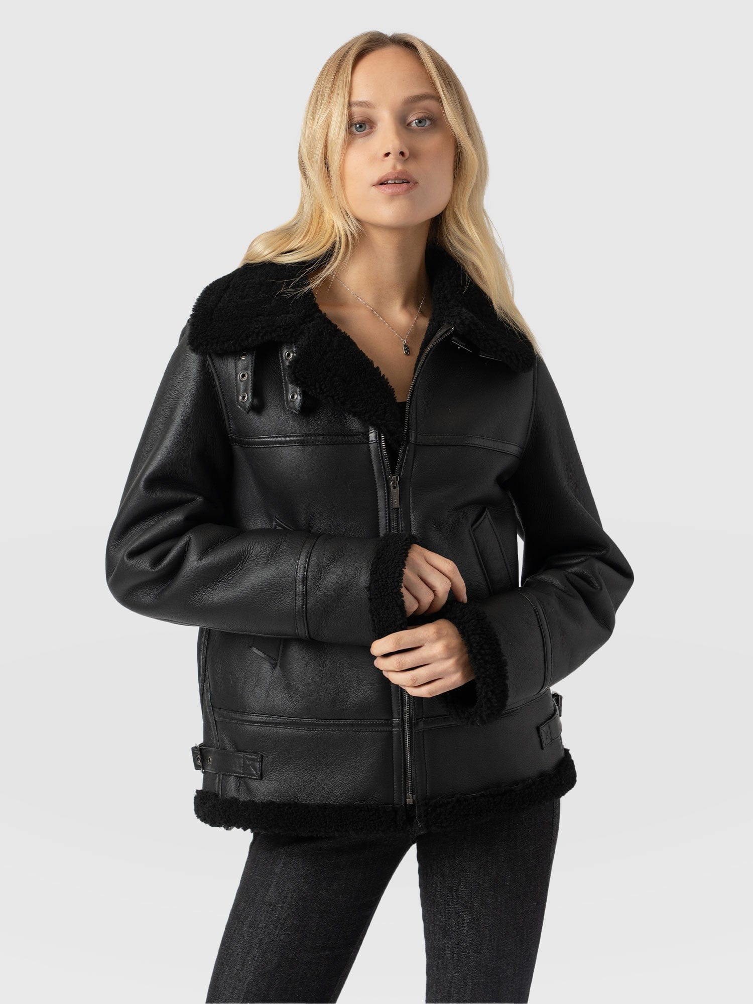 Amelia Aviator Jacket Black - Women's Leather Jackets | Saint + Sofia® US – Saint + Sofia® Inc ...