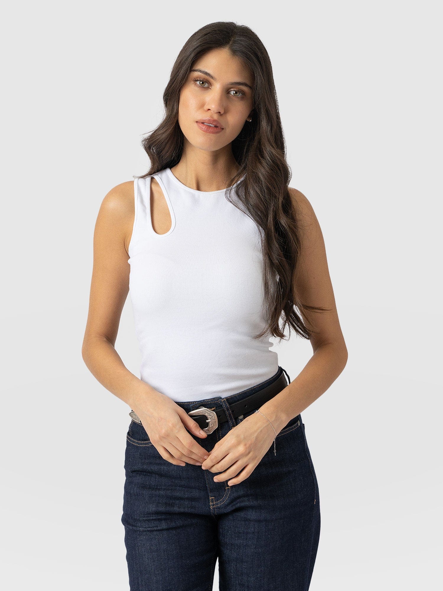 Axel Cut Out Vest White - Women's Vests | Saint + Sofia® US – Saint + Sofia® Inc