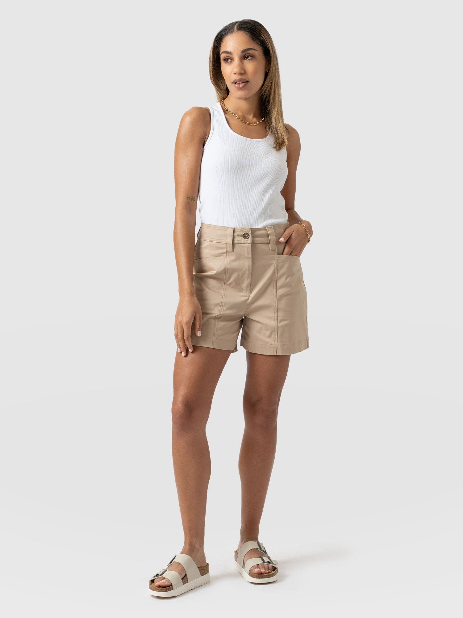 Cargo Short Beige - Women's Shorts | Saint + Sofia® USA – Saint + Sofia® Inc