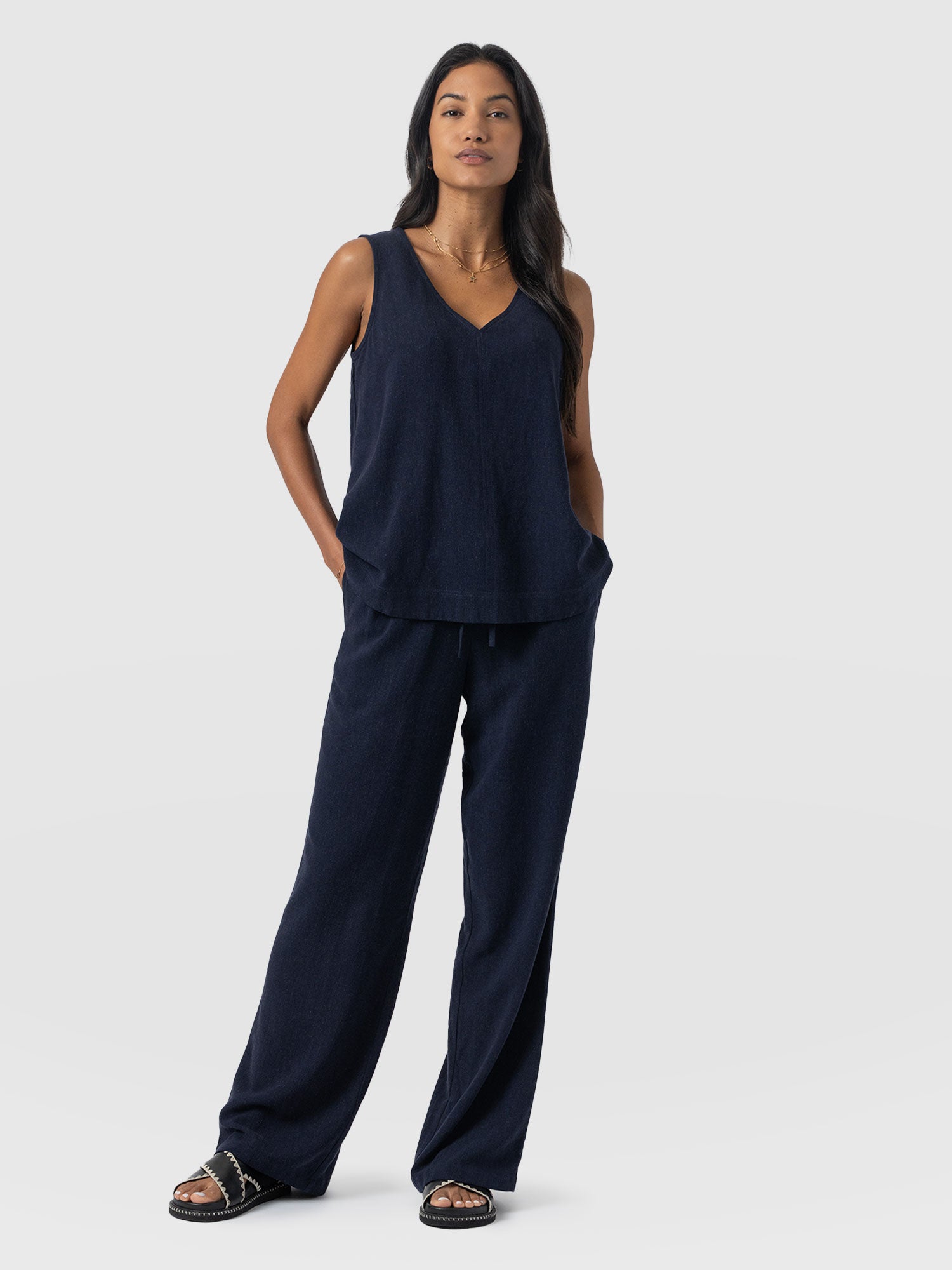 Corinne Linen Pant - Navy - Women's Pants | Saint + Sofia® USA – Saint + Sofia® Inc | Official