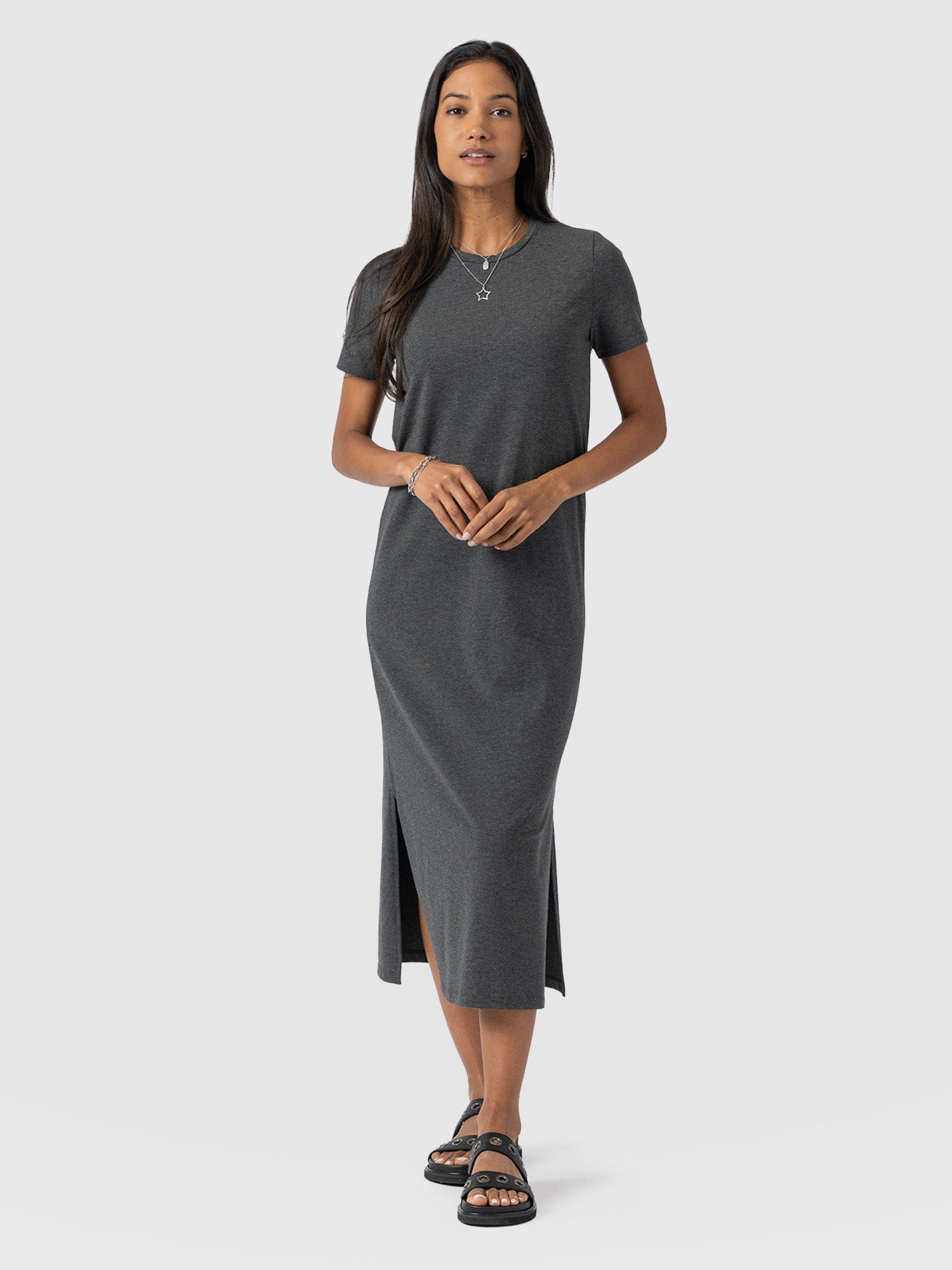 Easy T-Shirt Midi Dress - Charcoal - Women's Dresss | Saint + Sofia® USA – Saint + Sofia® Inc ...