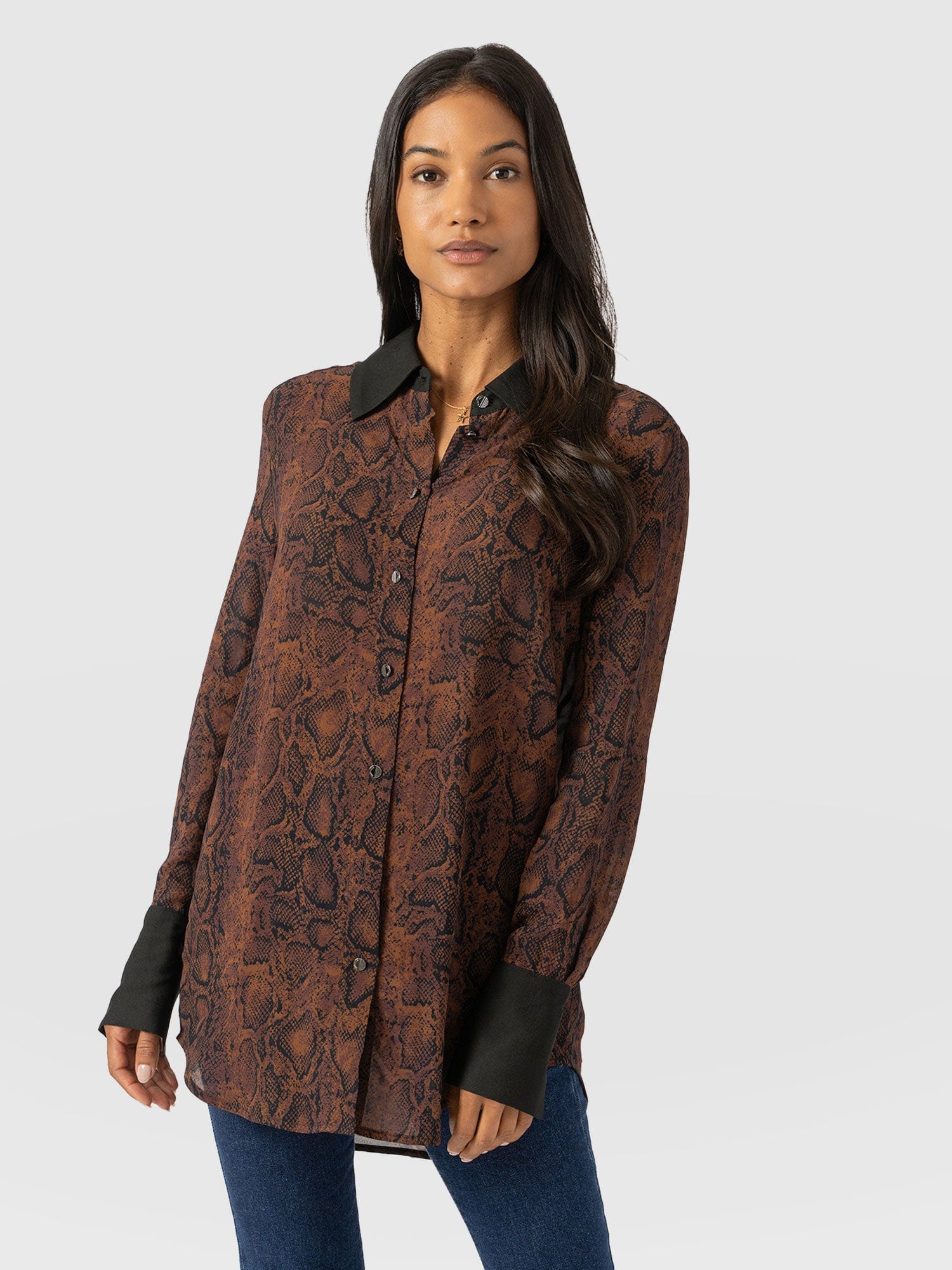 Madison Shirt Brown Snake - Women's Shirts | Saint + Sofia® US – Saint + Sofia® Inc
