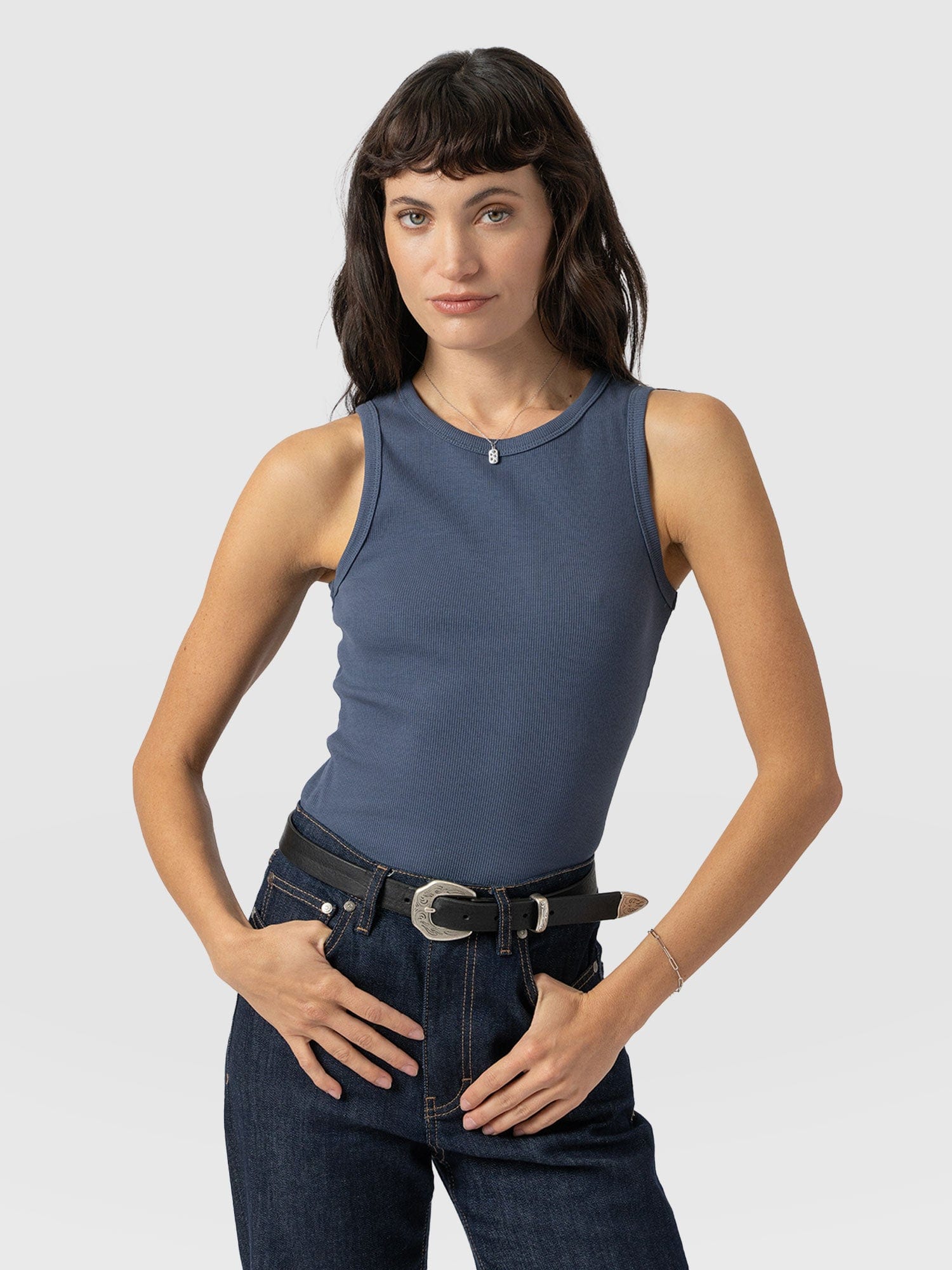 Nova Racer Vest Dusty Blue - Women's Vests | Saint + Sofia® US – Saint + Sofia® Inc