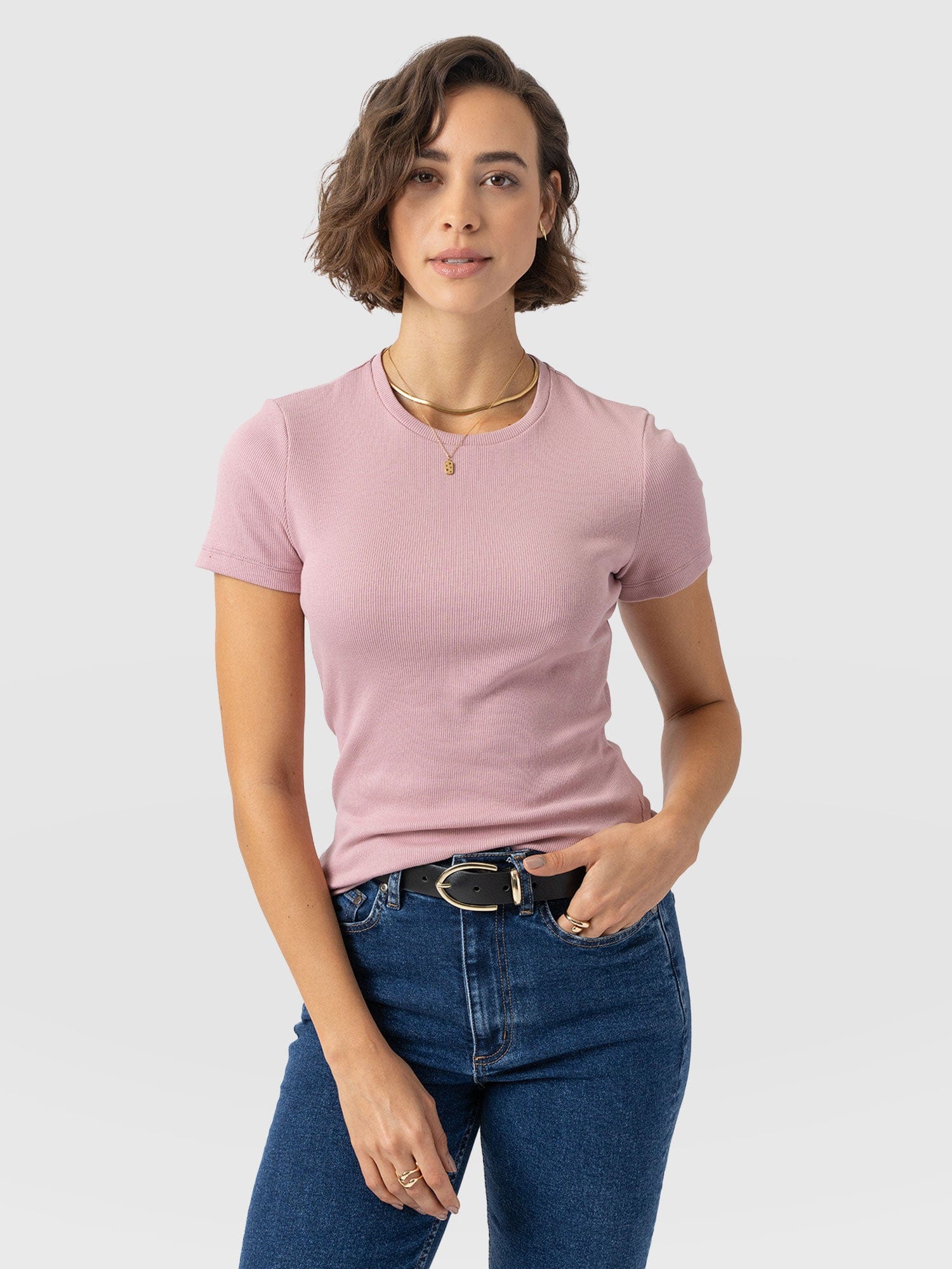 Ribbed Short Sleeve Tee - Pale Pink - Women's T-shirts | Saint + Sofia? USA – Saint + Sofia® Inc