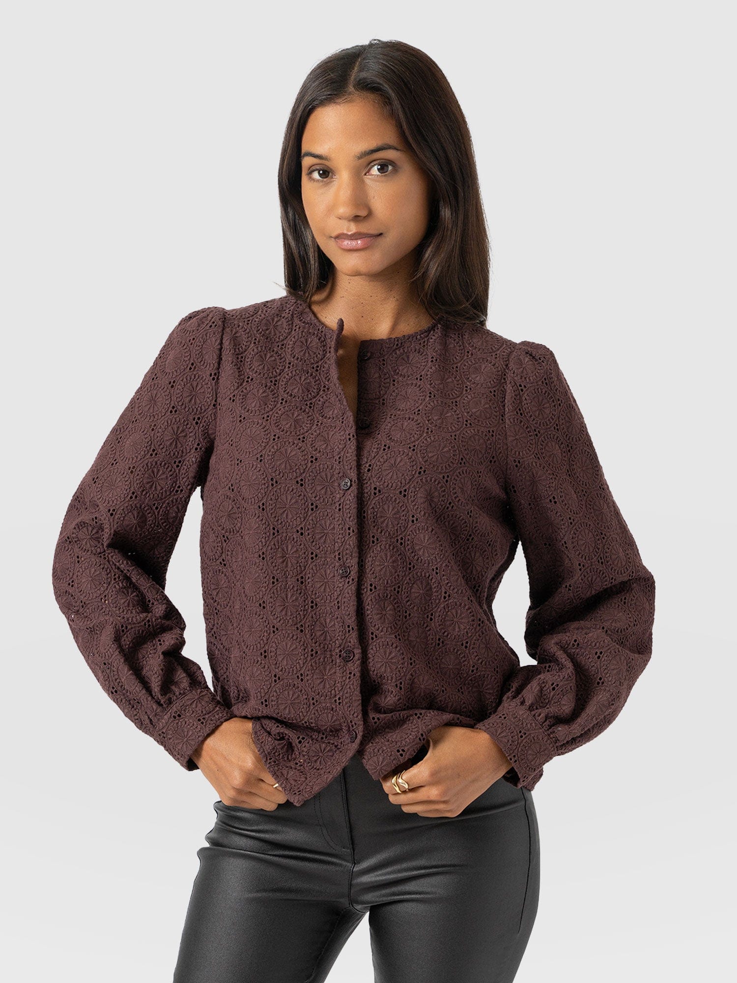 Tabitha Blouse - Maroon - Women's Blouses | Saint + Sofia® USA – Saint + Sofia® Inc