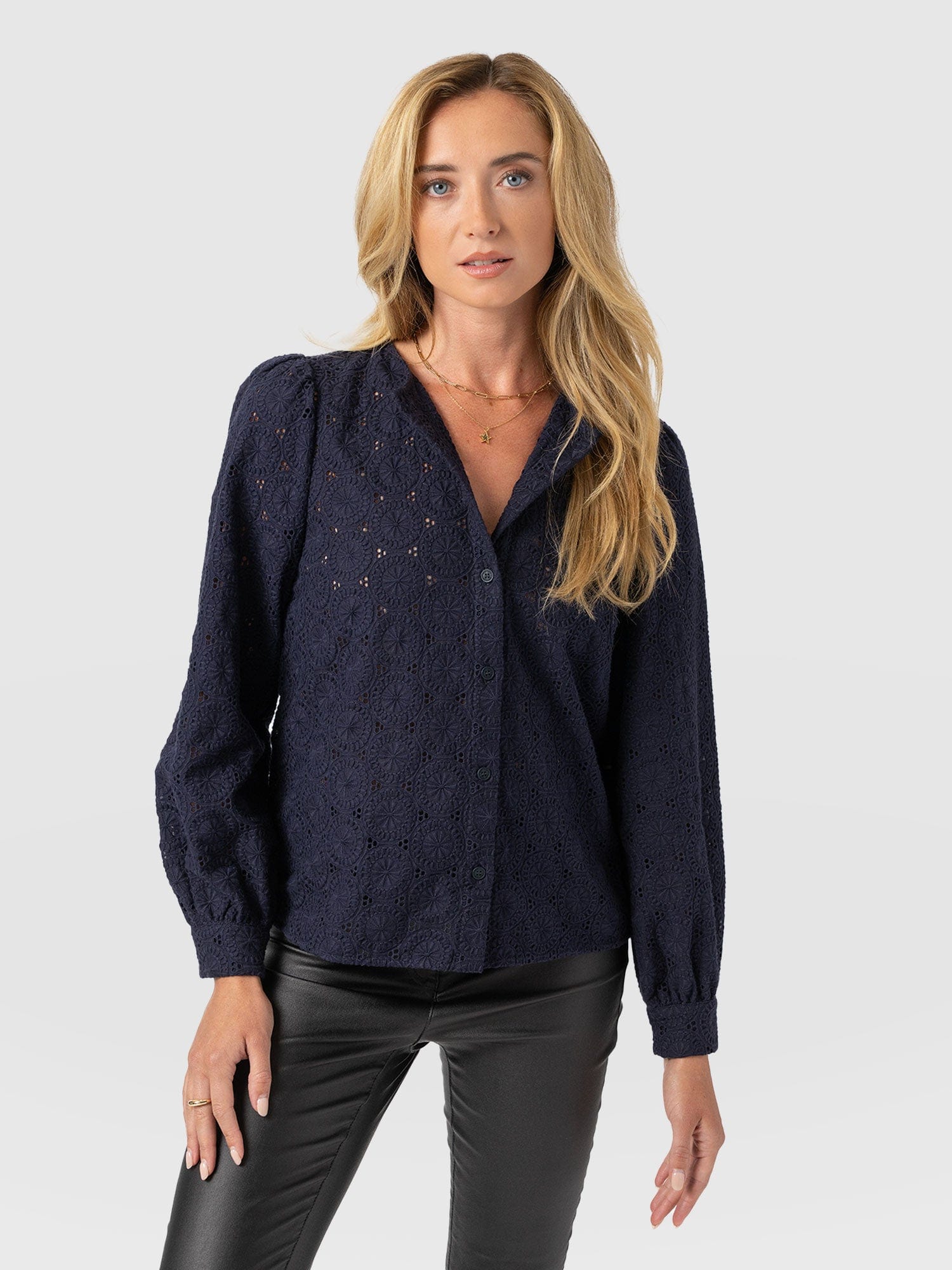 Tabitha Blouse - Navy - Women's Blouses | Saint + Sofia® USA – Saint + Sofia® Inc