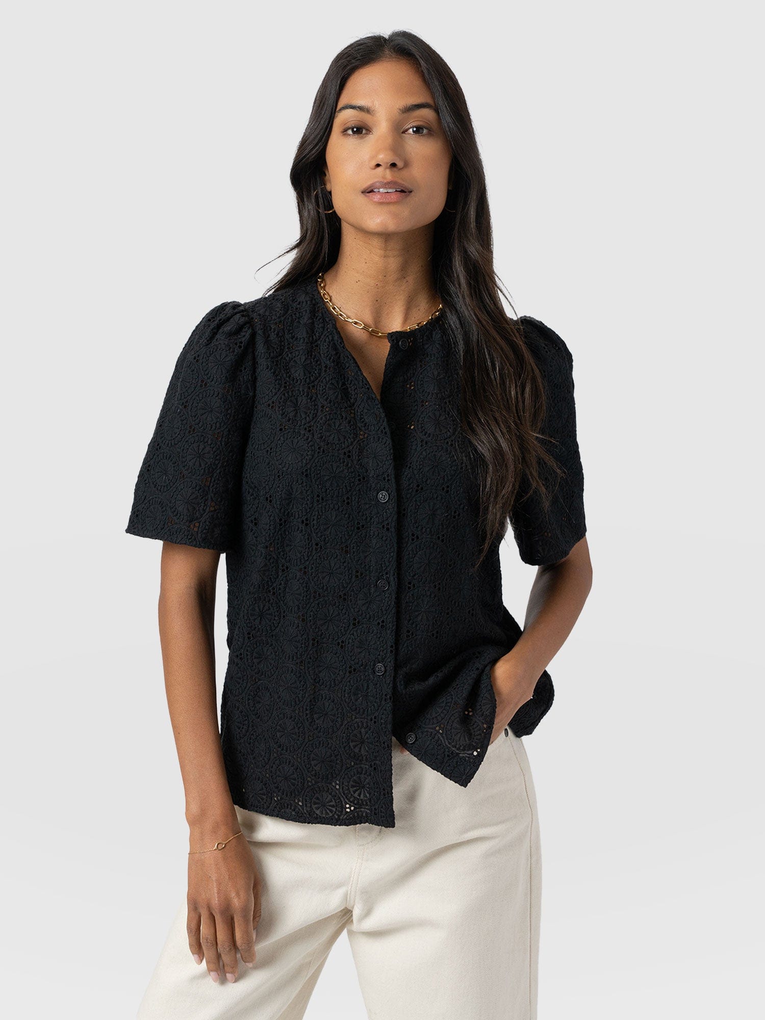 Tabitha Short Sleeve Blouse - Black - Women's Blouses | Saint + Sofia® USA – Saint + Sofia® Inc