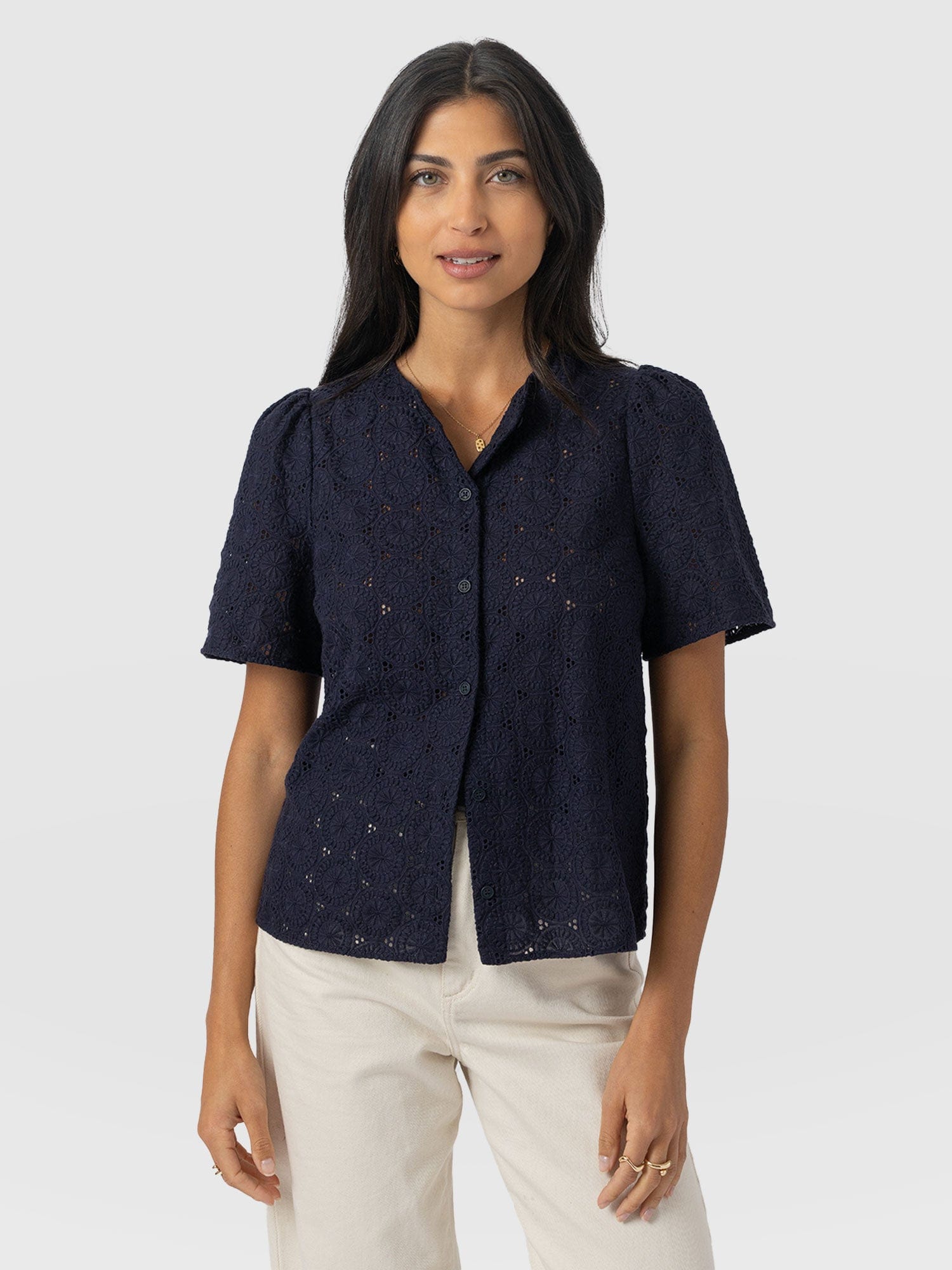 Tabitha Short Sleeve Blouse - Navy - Women's Blouses | Saint + Sofia® USA – Saint + Sofia® Inc