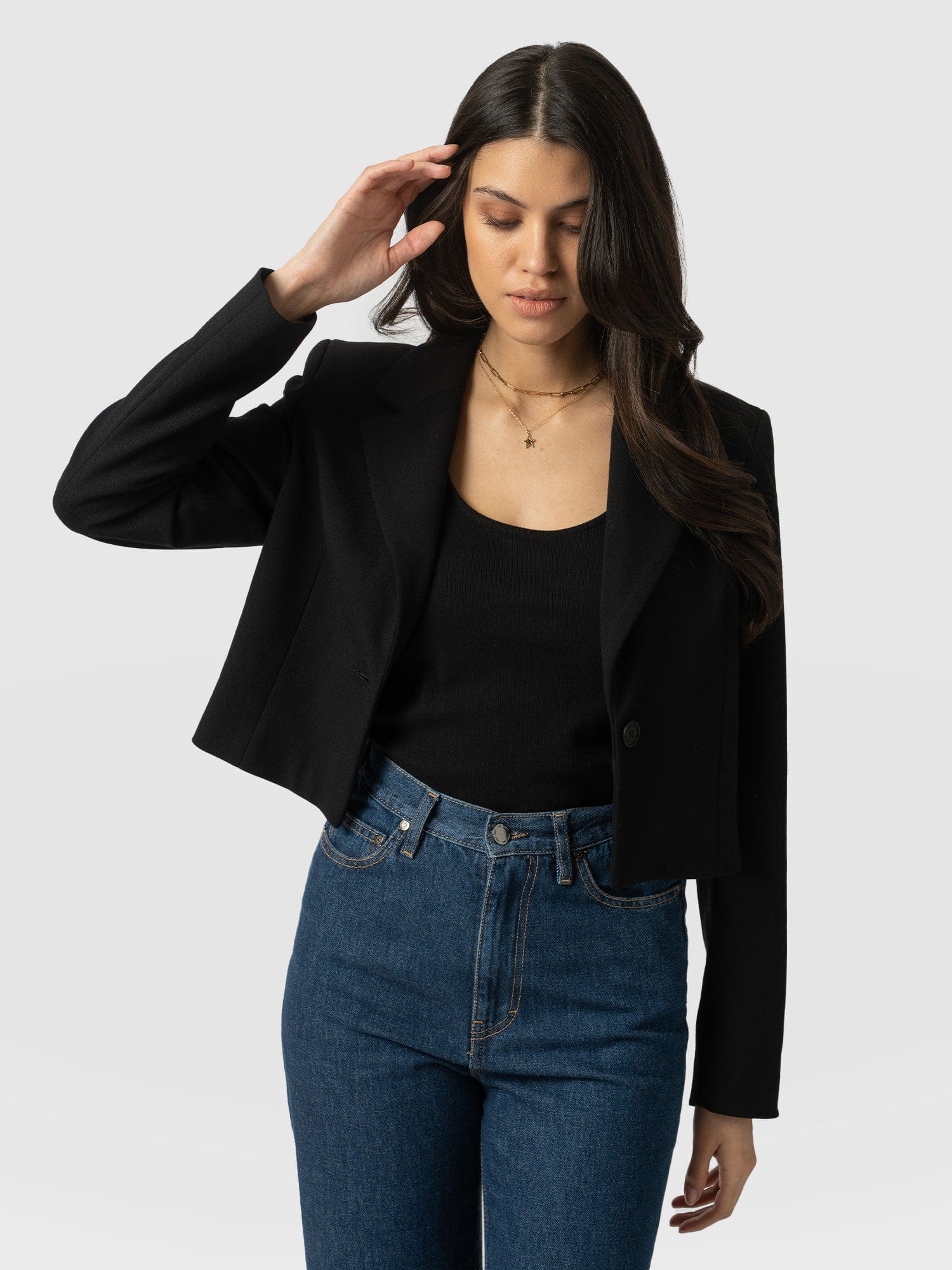 Astrid Cropped Blazer Black - Women's Blazers | Saint + Sofia® USA – Saint + Sofia® Inc