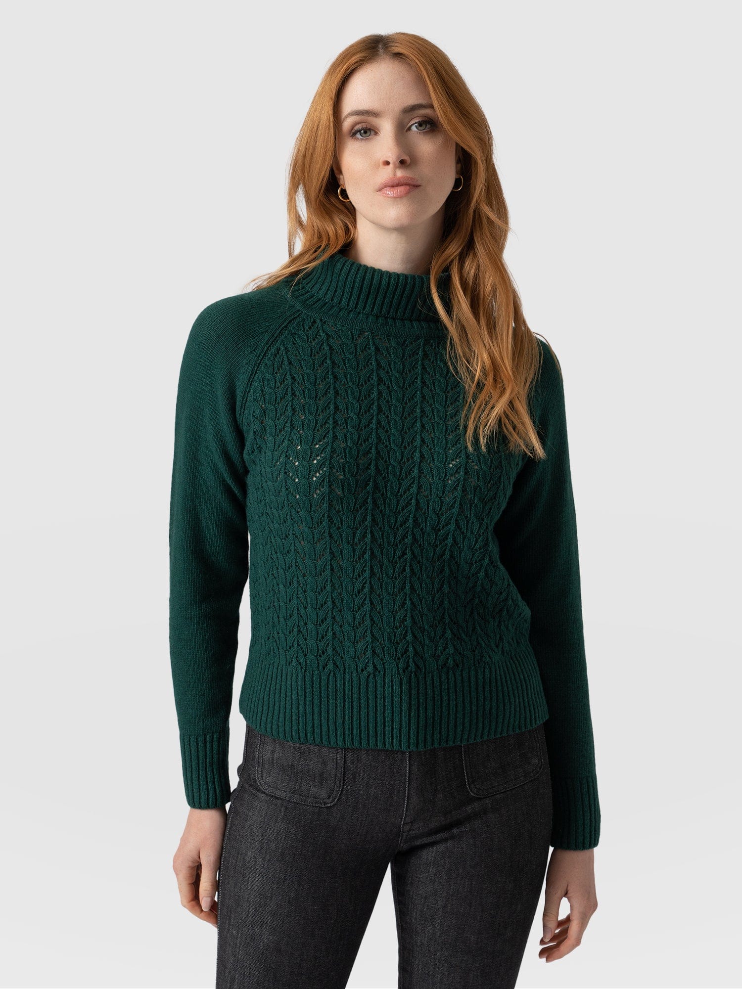 Glen Cable Knit Sweater Green - Women's Sweaters | Saint + Sofia® USA ...