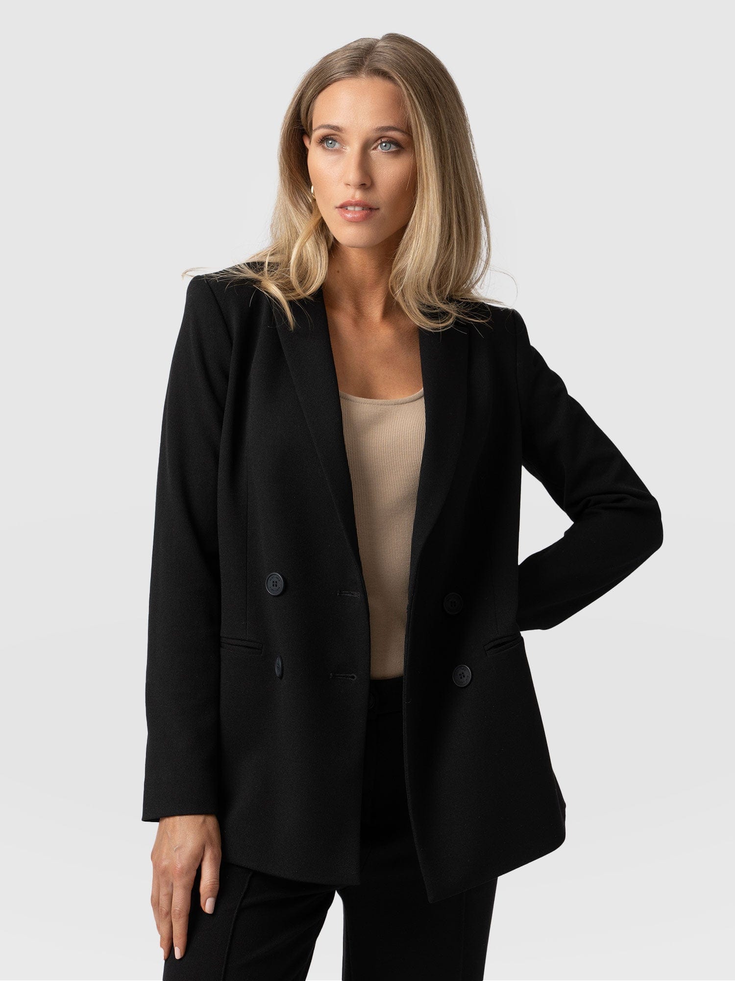 Cambridge Blazer Black Crepe - Women's Blazers | Saint + Sofia® USA – Saint + Sofia® Inc | Official