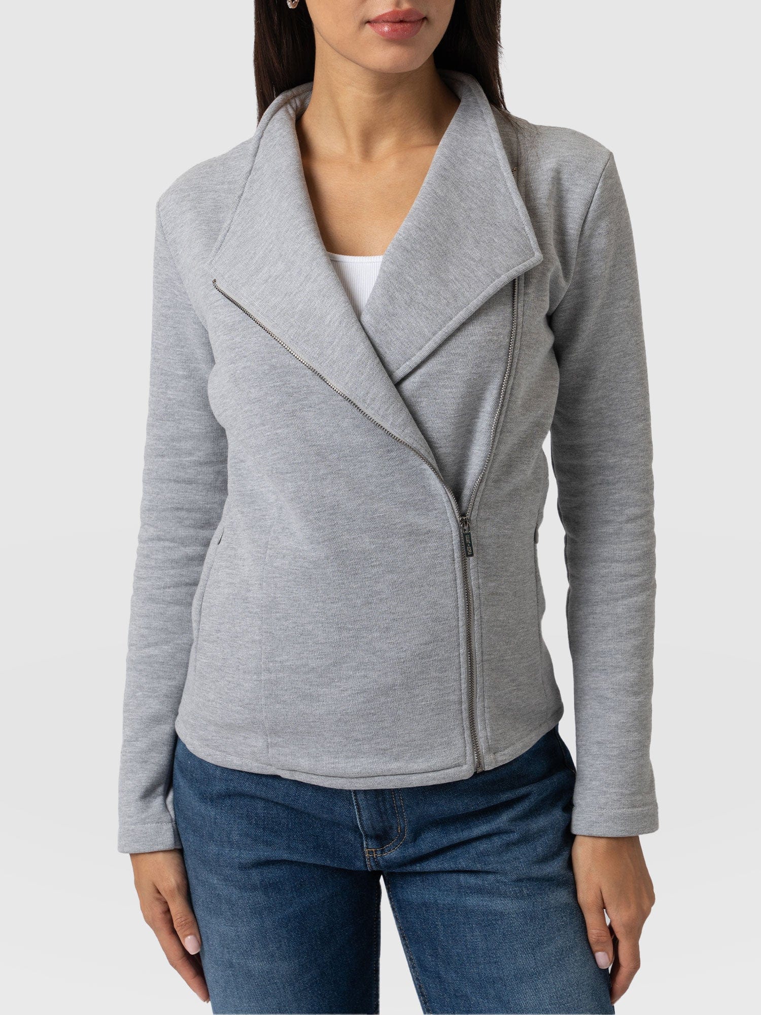 Cotton Biker Jacket Grey - Women's Jackets | Saint + Sofia® USA – Saint + Sofia® Inc
