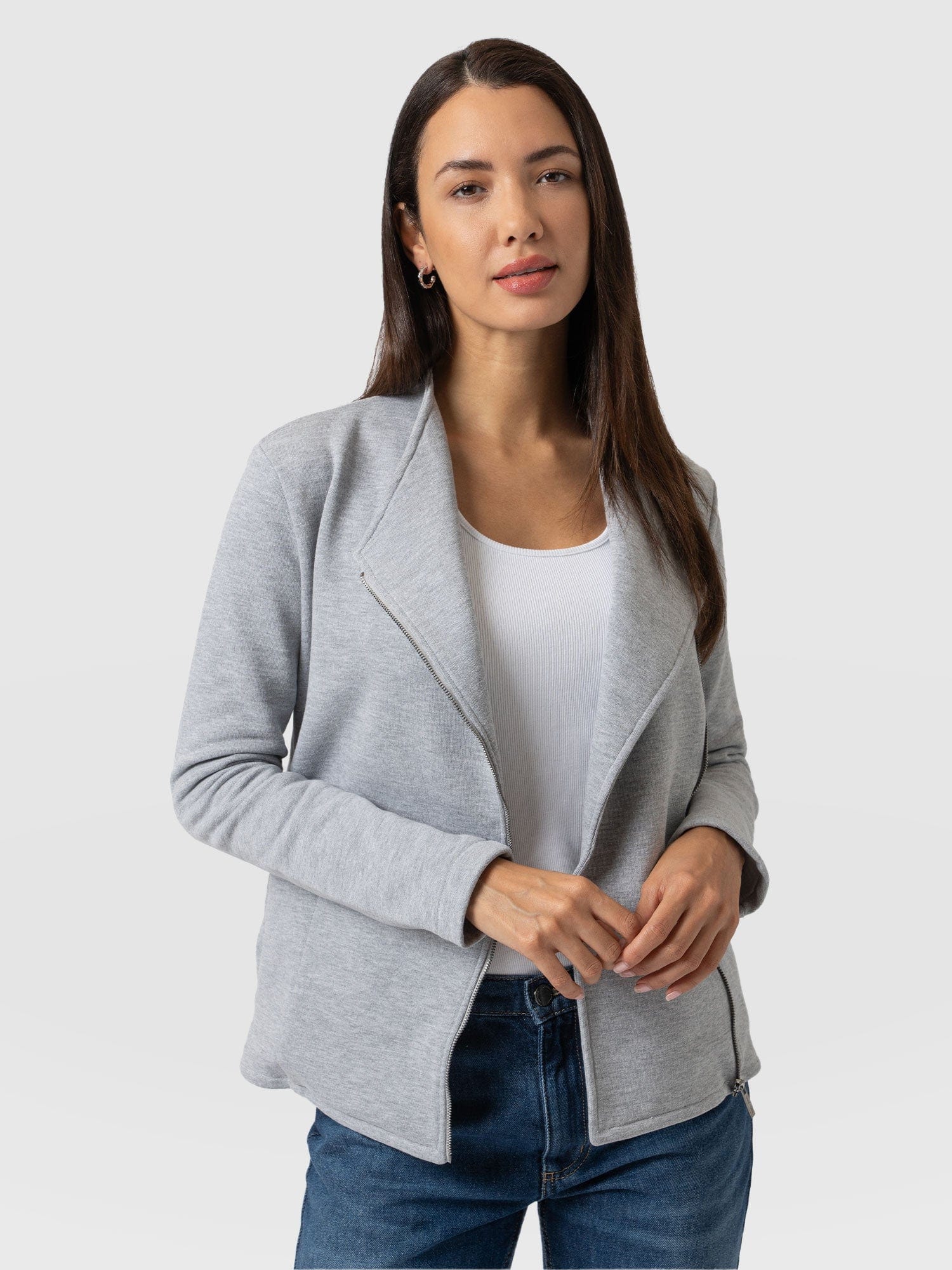 Cotton Biker Jacket Grey - Women's Jackets | Saint + Sofia® USA – Saint ...