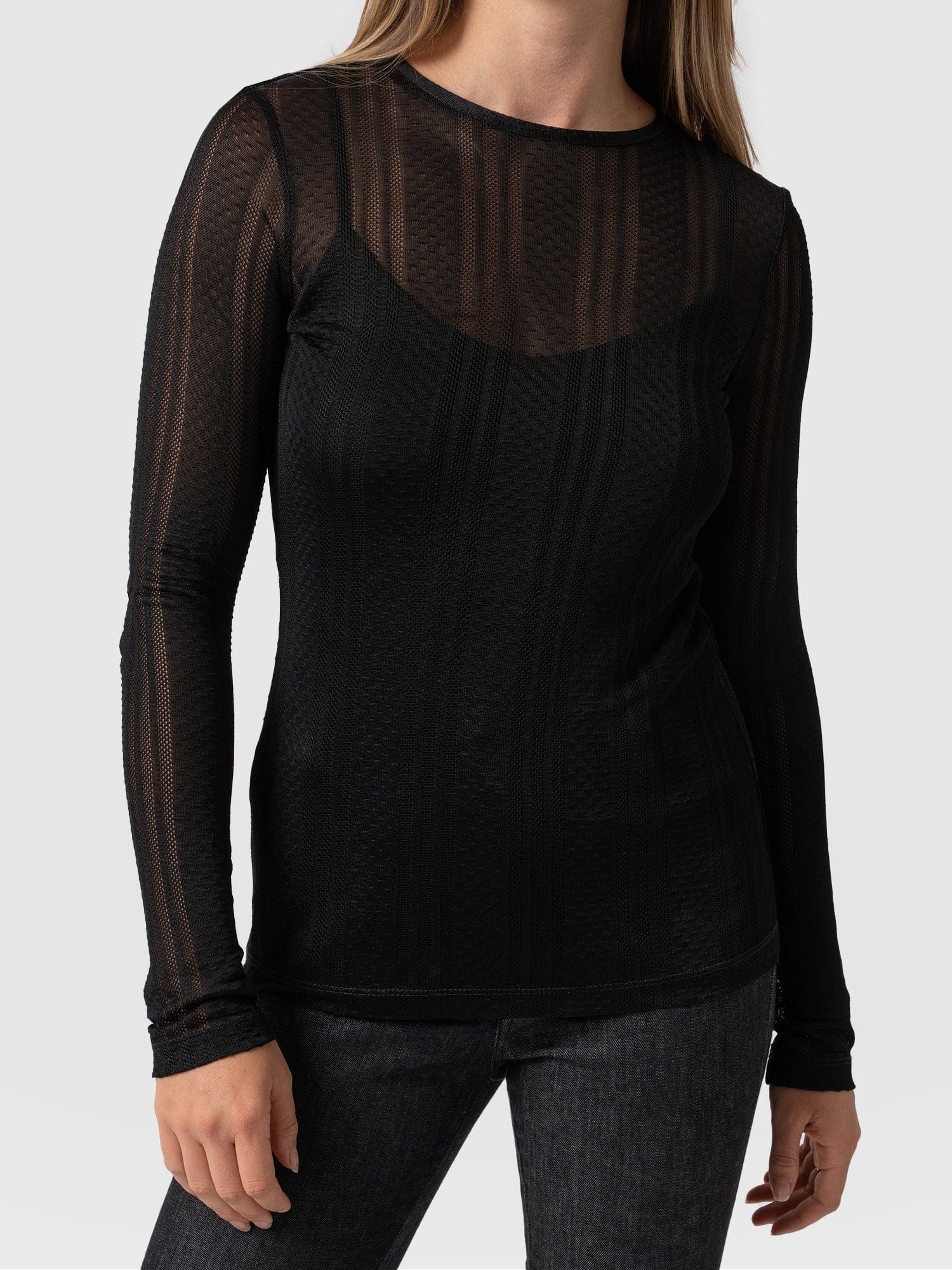 Demi Lace Long Sleeve Tee Black - Women's Tops | Saint + Sofia® US ...
