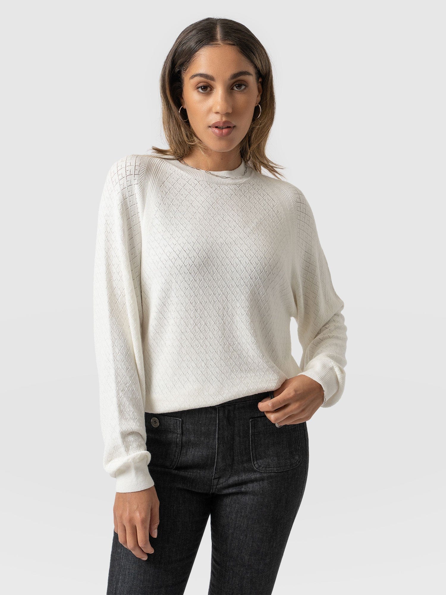 Diamond Knit sweater White - Women's Sweaters | Saint + Sofia® USA ...