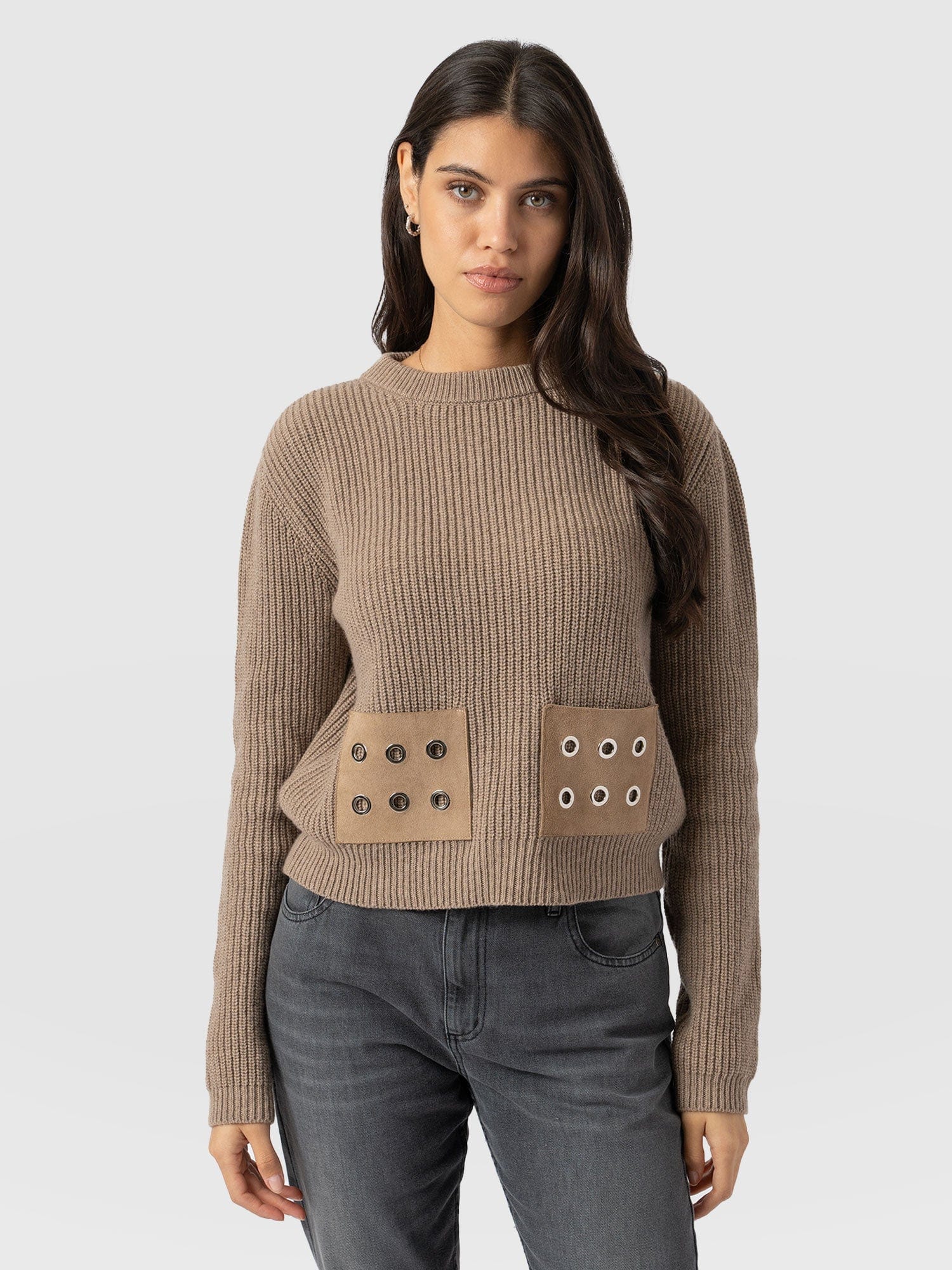 Eyelet Rib Knit Sweater Mocha - Women's Sweaters | Saint + Sofia® US ...