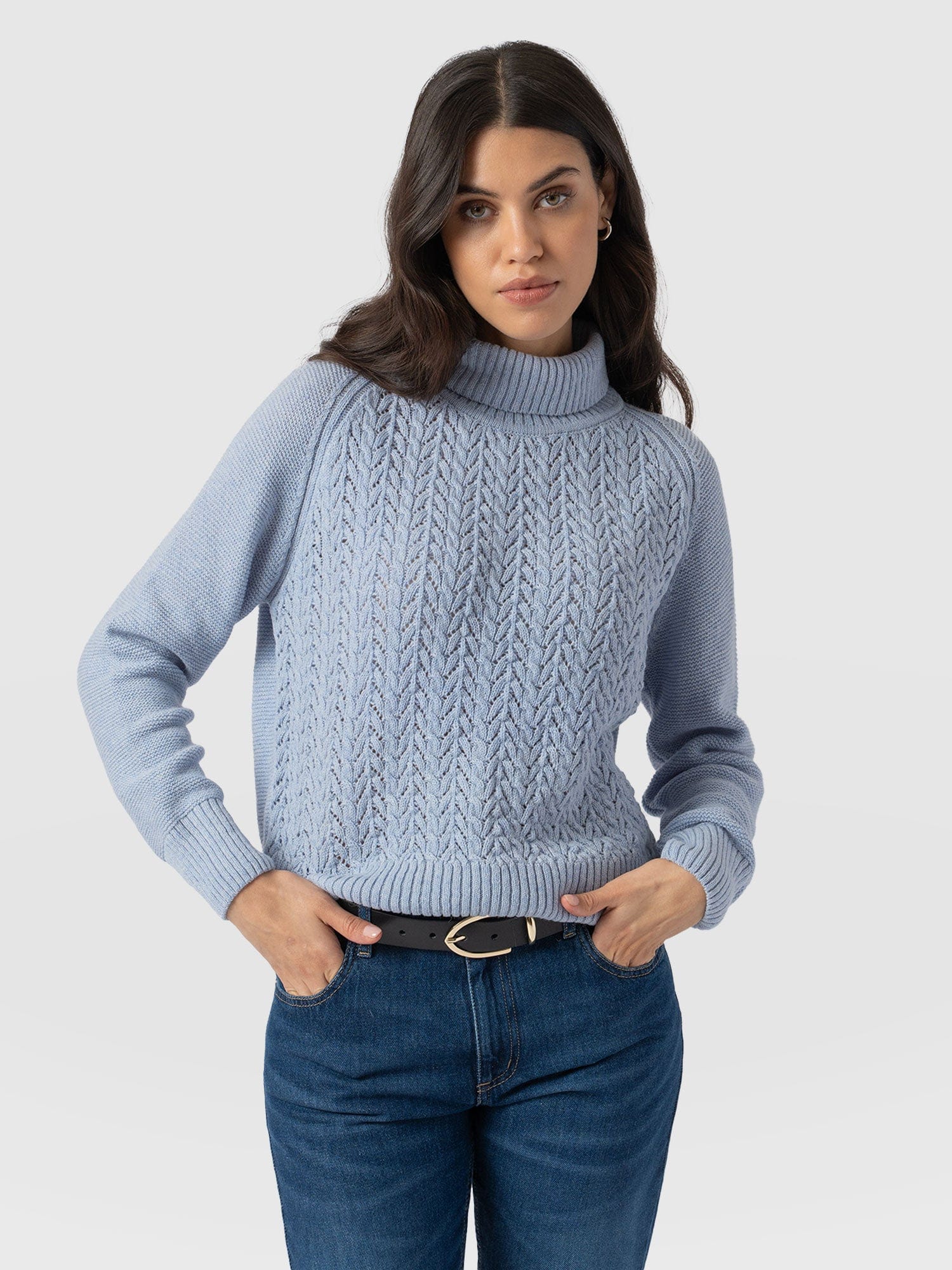 Glen Cable Knit sweater Blue - Women's Sweaters | Saint + Sofia® USA ...