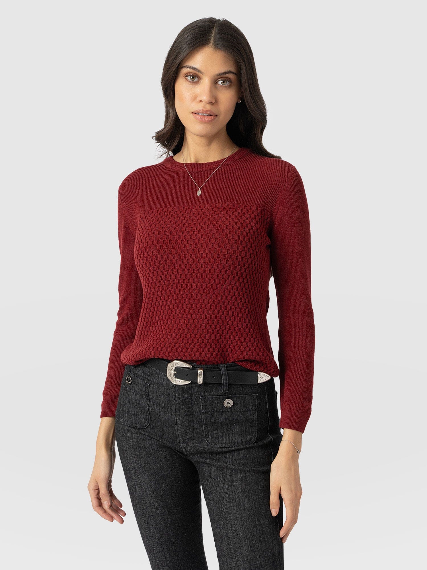 Honeycomb Rib Sweater Burgundy - Women's Sweaters | Saint + Sofia® US ...