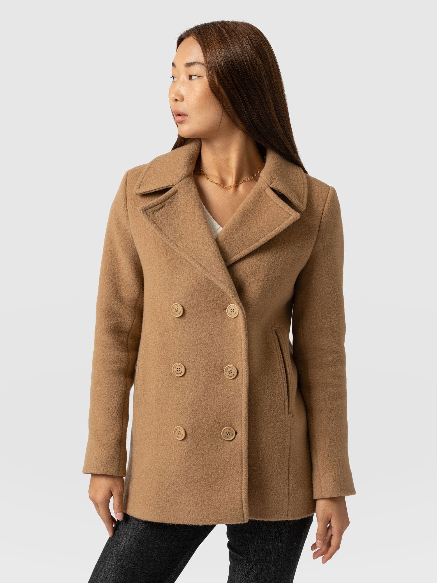 Quinn Pea Coat Camel - Women's Coats | Saint + Sofia® USA – Saint + Sofia® Inc