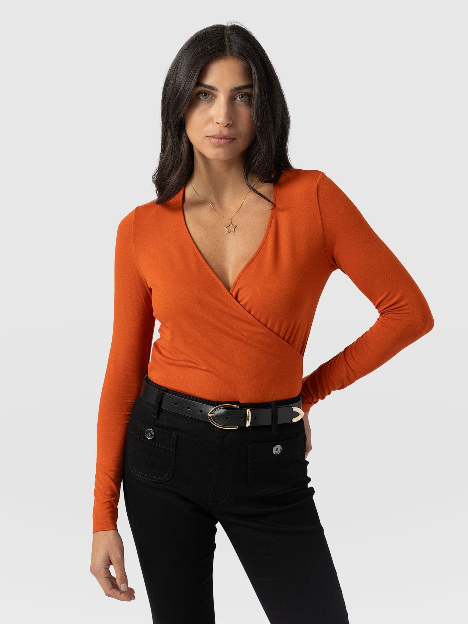 Rosa Wrap Tee Long Sleeve Amber - Women's Tops | Saint + Sofia® US ...