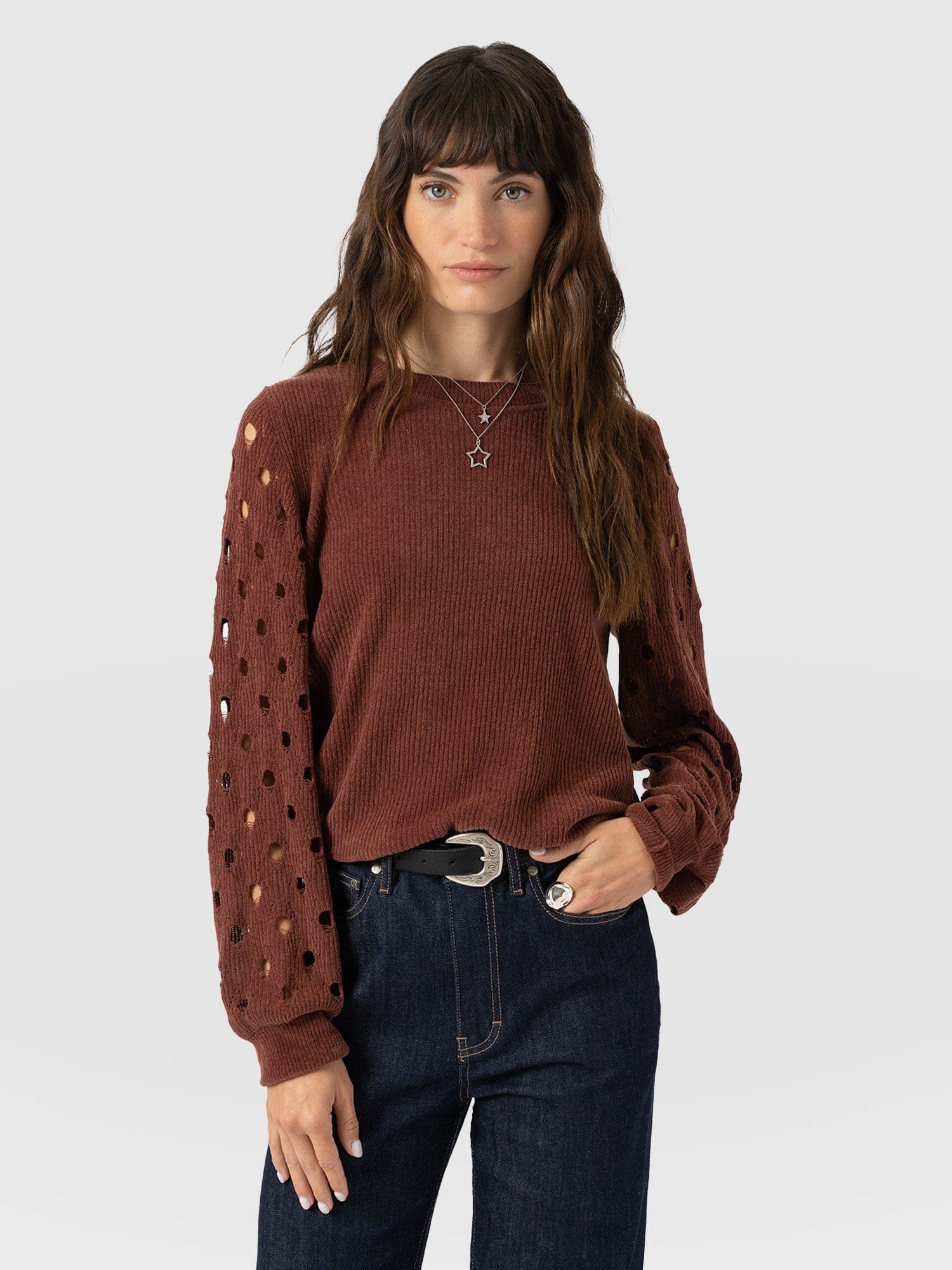 Suki Lace Hole Knit - Mauve - Women's Jumpers | Saint + Sofia® USA ...