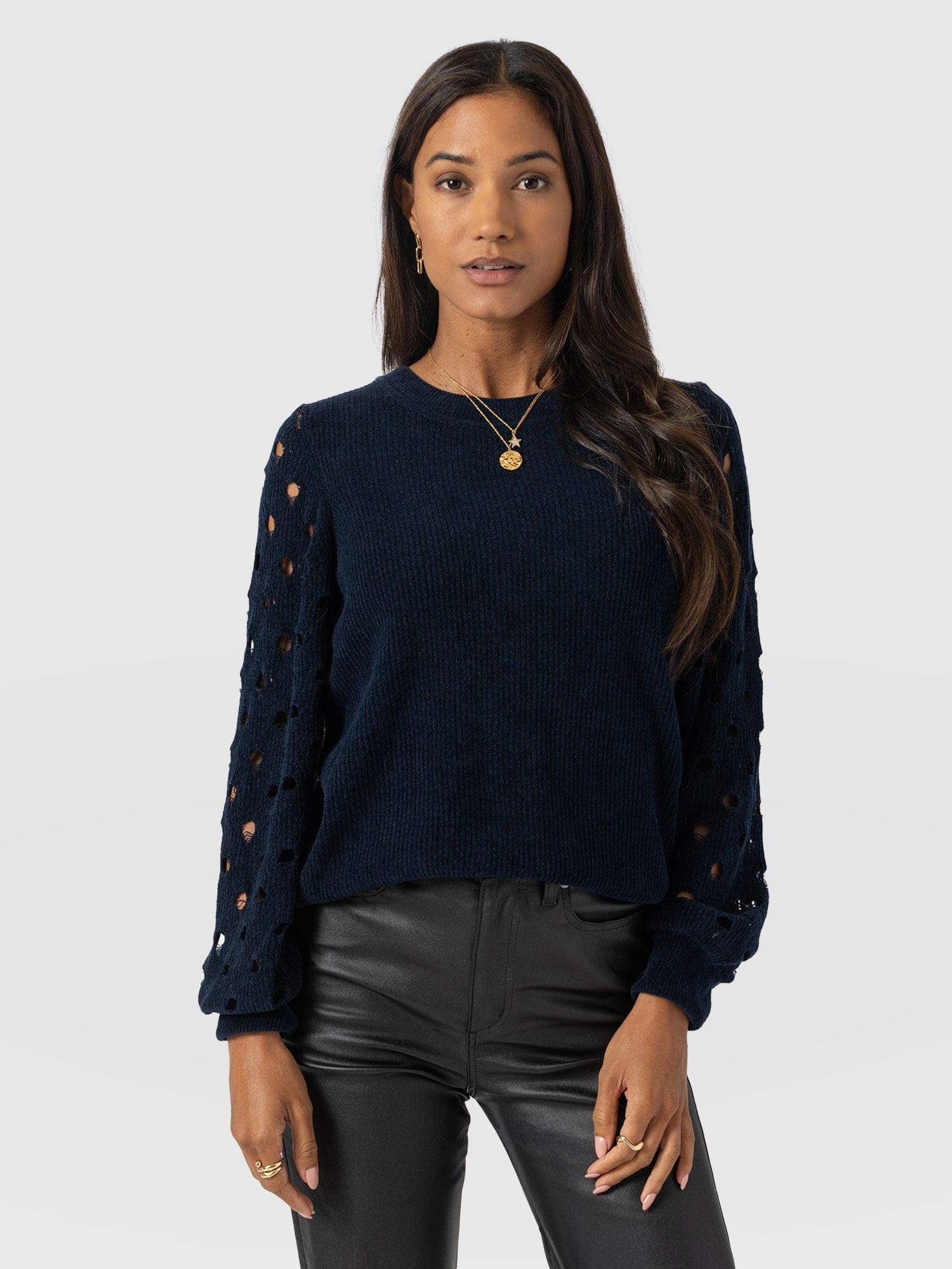 Suki Lace Hole Knit - Navy - Women's Jumpers | Saint + Sofia® USA ...