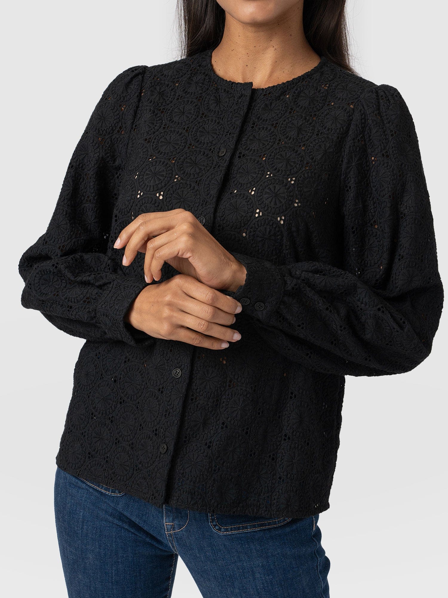 Tabitha Blouse Black Broderie - Women's Blouses | Saint + Sofia® US – Saint + Sofia® Inc
