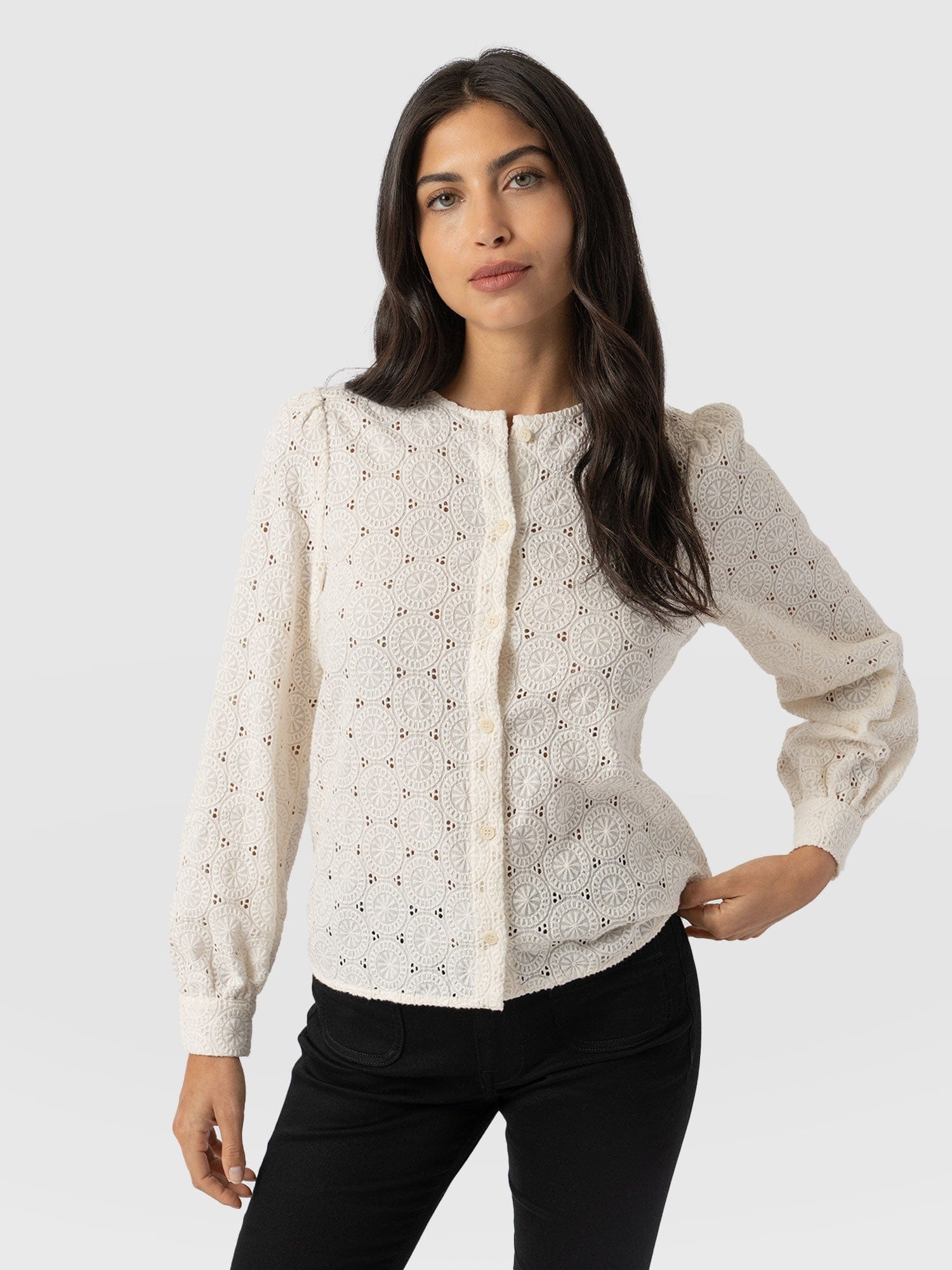 Tabitha Blouse Cream Broderie - Women's Blouses | Saint + Sofia® US – Saint + Sofia® Inc