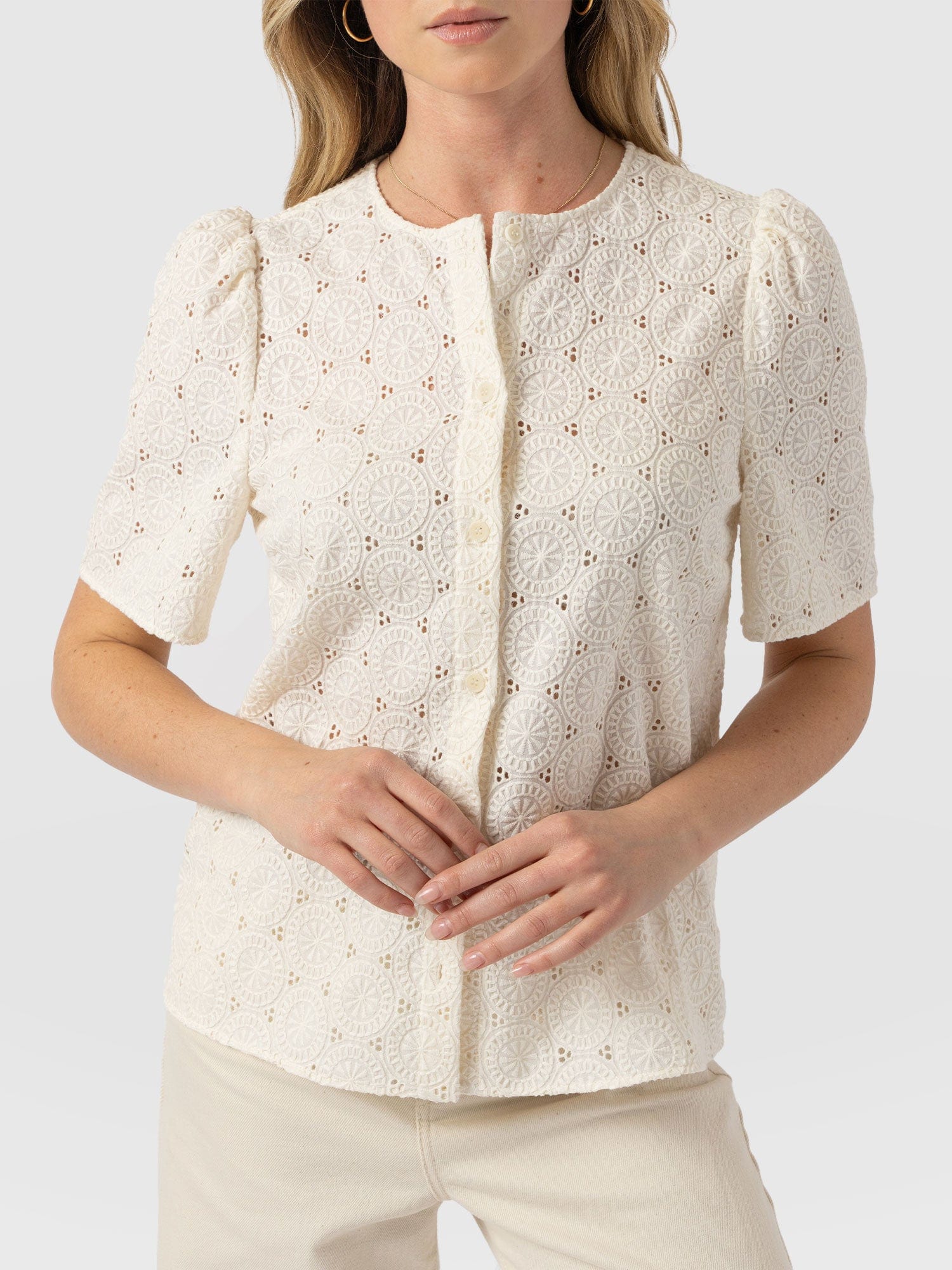 Tabitha Short Sleeve Blouse - Cream - Women's Blouses | Saint + Sofia® USA – Saint + Sofia® Inc