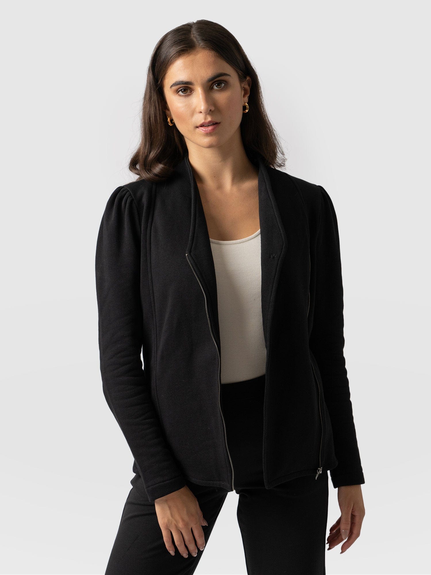 Puff Sleeve Cotton Biker Jacket Black - Women's Jackets | Saint + Sofia ...