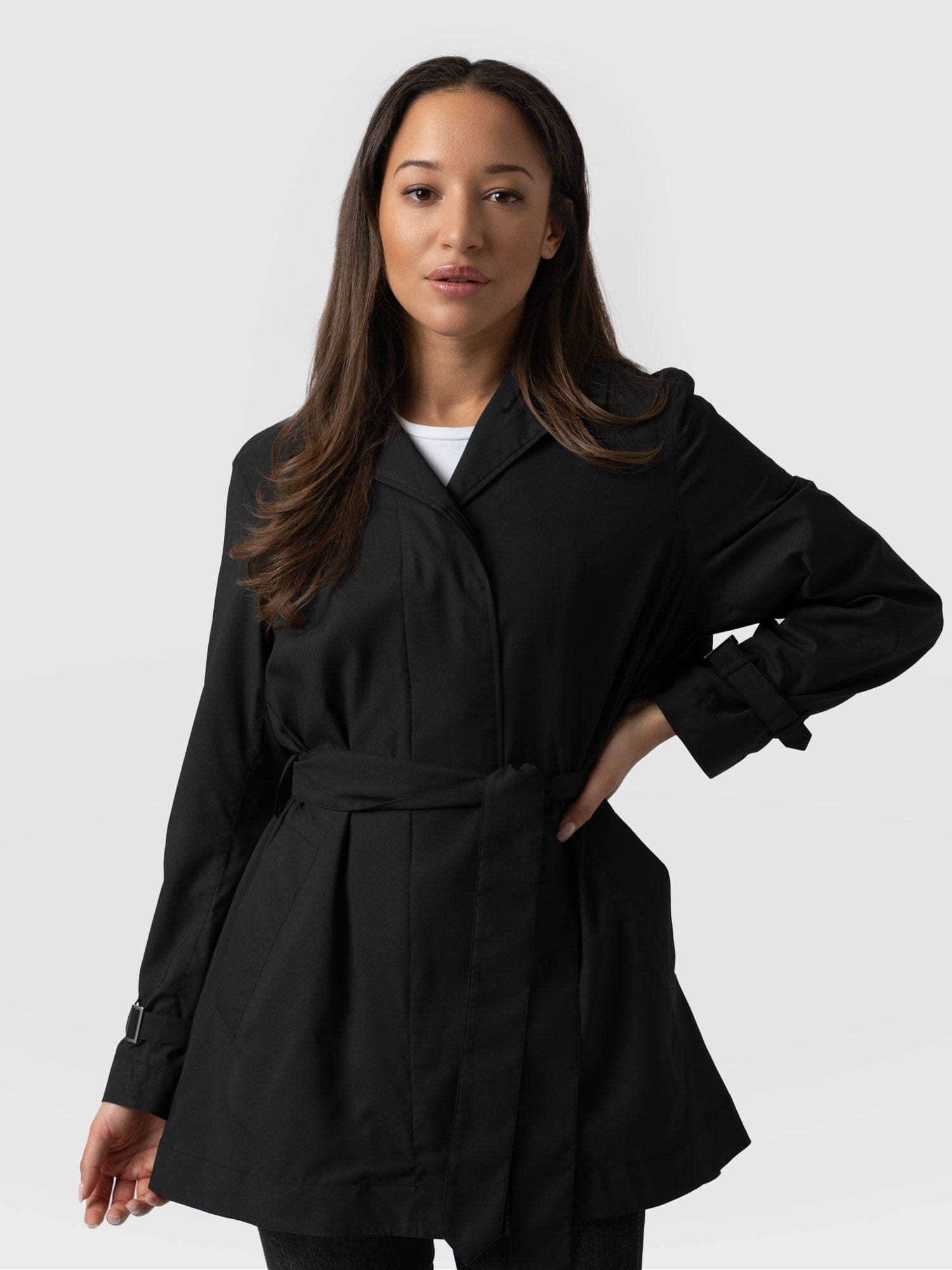 Short A Line Trench Coat Black - Women's Overcoats | Saint + Sofia® USA ...
